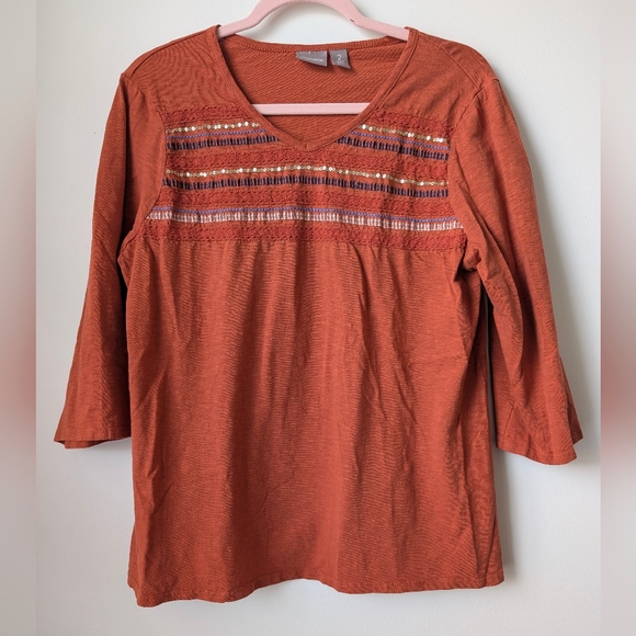 Chico's | Tops | Chicos Burnt Orange Embroidered Sequin Blouse Size 2 ...